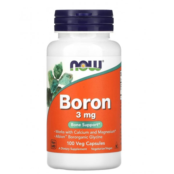Бор 3 мг, NOW, Boron 3 мг - 100 веган капс - купити в Києві, ціна в інтернет-магазині OkHealth